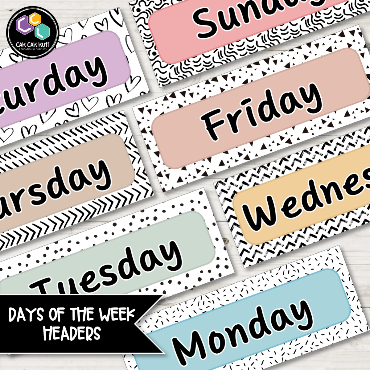 Days of the Week Headers (EL) - Pastels – Cak Cak Kuti