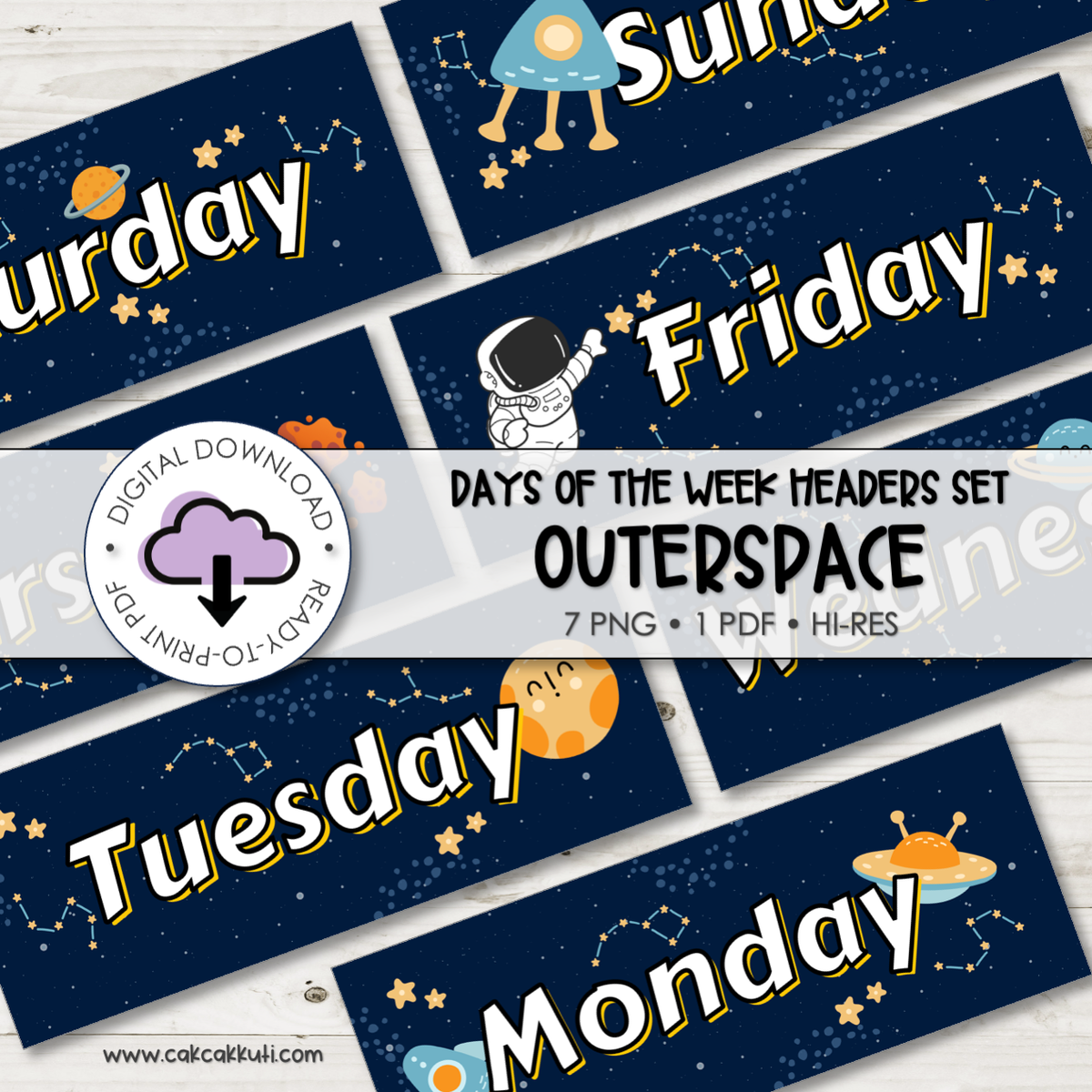 Flash Cards - Days of the Week Headers Outerspace (Digital Download ...