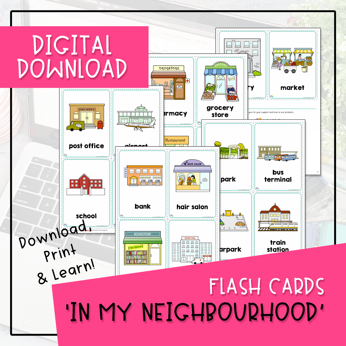 Flash Cards - In My Neighbourhood (Digital Download) – Cak Cak Kuti