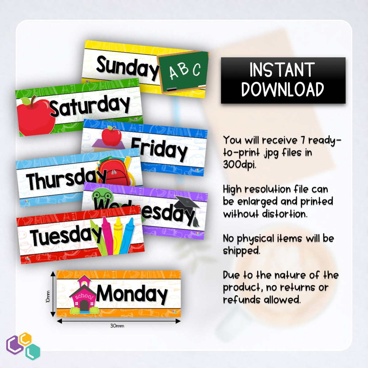 Flash Cards - Days of the Week Headers Colours (Digital Download) – Cak ...
